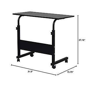 C Table with Wheels for Couch Bed Recliner, Side Table for Couch, Sofa Side Table Desk with Wheels, Tray Table Portable Side Table for Bed, Table Laptop Cart, Height Adjustable Coffee Snack Table