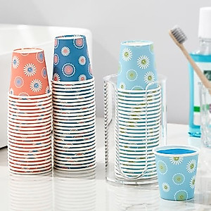 SIUQ [600 Pack 3 oz Paper Cups,Disposable Bathroom Cups,Mini Mouthwash Cups,Small Cups for Holiday Christmas Party,Hot/Cold Beverage Drinking Cup for Gargle Espresso Juice Medicine (Daisy)