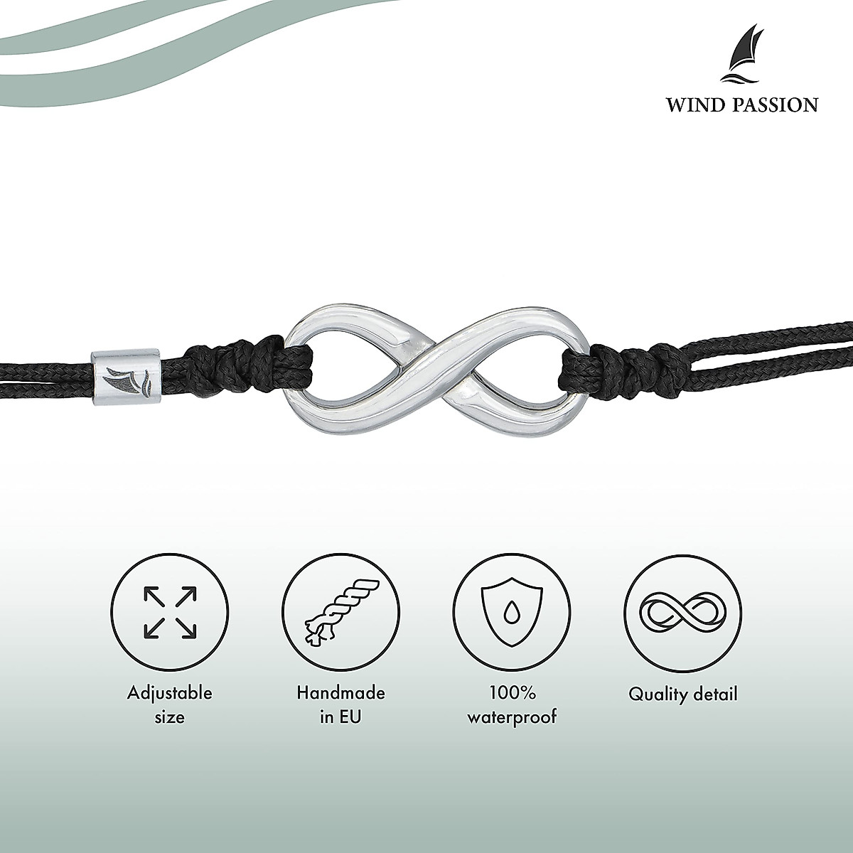 Wind Passion - Infinity Bracelet - Ideal for Women Men and as a Matching Bracelet for Couples and Best Friends, Infinity Rope Bracelet Handmade in Europe, Waterproof and Stylish