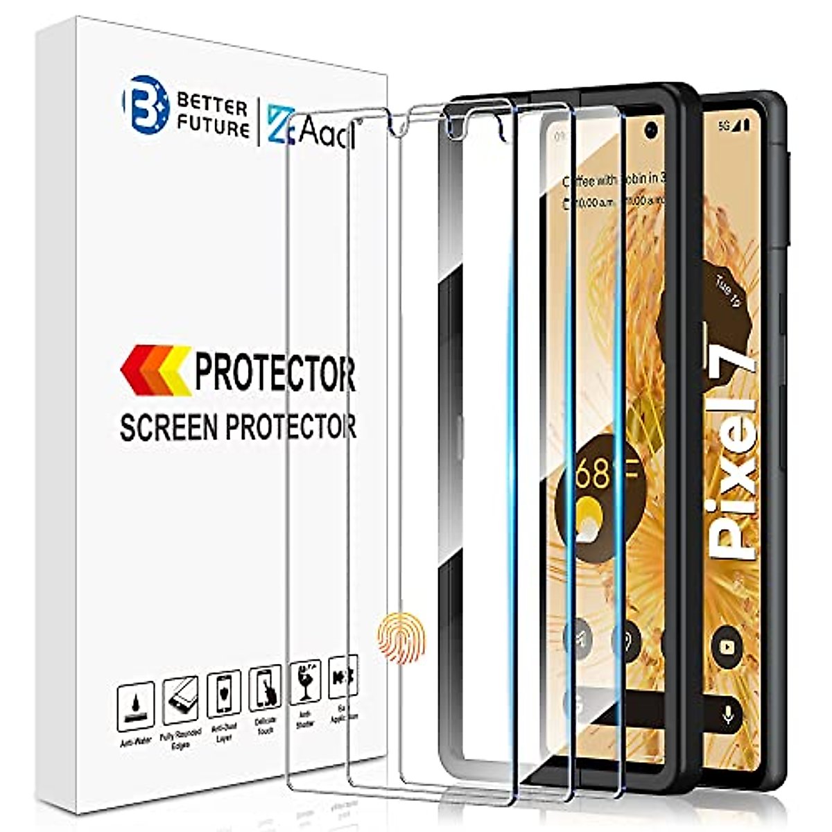 AACL 3 Pack for Google Pixel 7 Screen Protector Tempered Glass 9H 5G Bubble Free Fingerprint Unlock Compatible Case Friendly Anti Scratch Durable with Alignment Tool