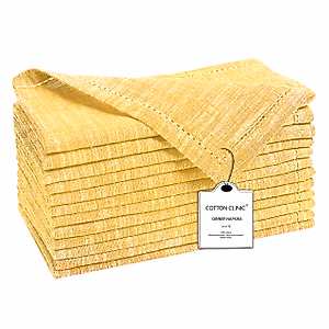 Cotton Clinic 12 Pack Farmhouse Style Slub Textured 18x18 Cloth Dinner Napkins, 100% Cotton for Everyday Use and Events - Soft and Durable Cocktail Napkins, Wedding Dinner Napkins, Yellow