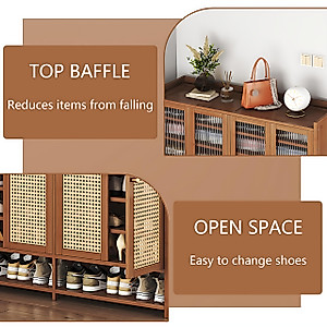FAVEDECOR Bamboo Shoe Storage Cabinet with Doors, 8 Tier Free Standing Shoe Rack, 36-40 Pairs Shoe Cabinet, Entryway Shoe Organizer for Hallway Office Living Room (Brown-2)