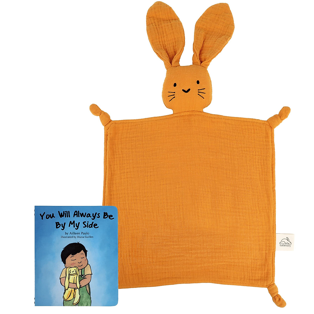 Muslin Lovey for Babies Boy and Girl Baby Gift Board Book Set, Organic Cotton Animal Security Blanket Bunny