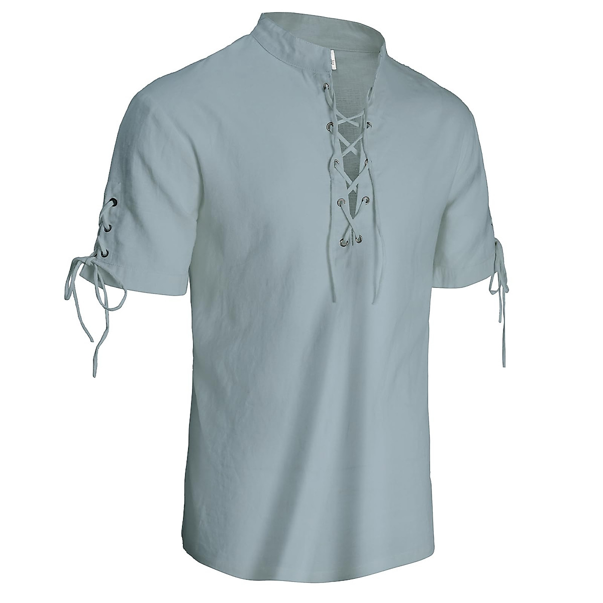 IWQBQ Mens Renaissance Shirt Pirate Medieval Viking Steampunk Top Lace Up V Neck Linen Short Sleeve Halloween Costume(Z2827BU,3XL)