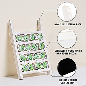 GENMOUS Farmhouse K Cups Ladder Coffee Pod Holder For Countertop, Rustic Wood Keurig Pod Holder K cup Organizer For Home Kitchen Storage, Coffee Station Organizer For Coffee Bar Accessories White