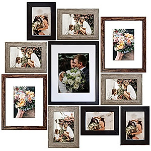 SESEAT Picture Frames Collage, Gallery Wall Frame Set with 11x14 8x10 5x7 4x6 Frames in 3 Different Finishes, Set of 10