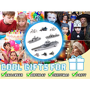 Crelloci Aircraft Carrier Military Naval Ship with Pull Back Army Fighter Jet Toy Small Scale Model Plane Submarine Kids' Play Vehicle Set for Boy Girl Children