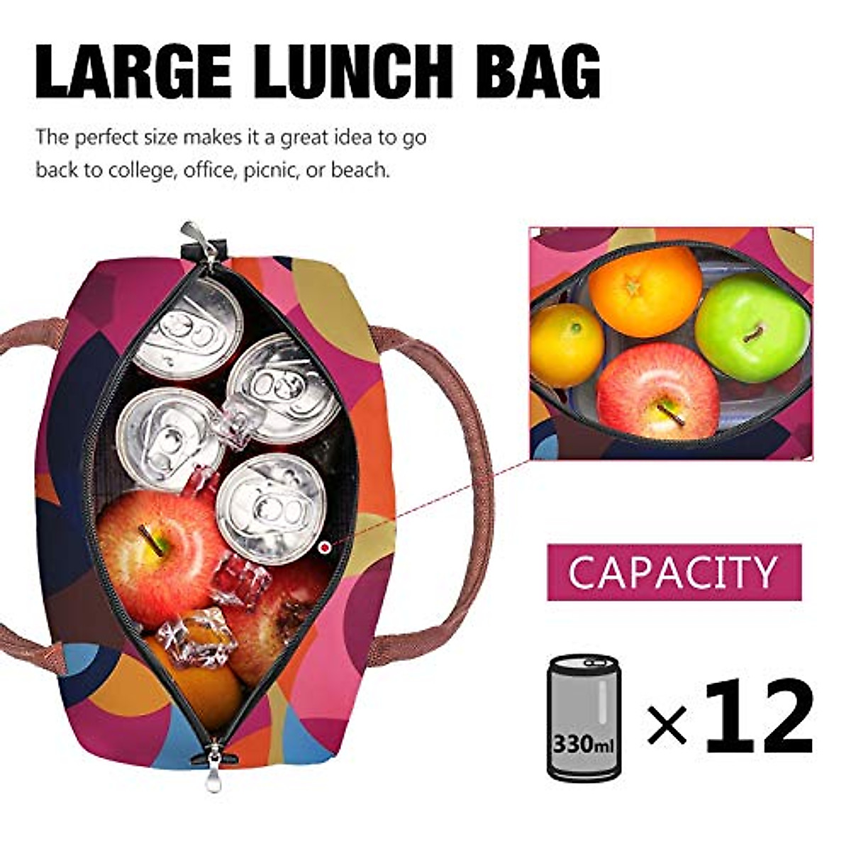 Lunch Bag for Women Adults Insulated Lunch Tote Bags Large Reusable Cooler Purse for Work Picnic Womens Lunch Box Food Containers Thermal Pack Bags Cute Lunchbox - Polka Dot 10L