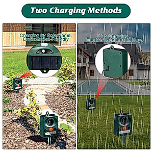 Solar Animal Repeller Animal Deterrent Devices Outdoor with Spike Repel Dogs, Cat, Squirrels, Raccoon, Rat Ultrasonic Animal Repeller Waterproof for Garden Yard House Use (4)