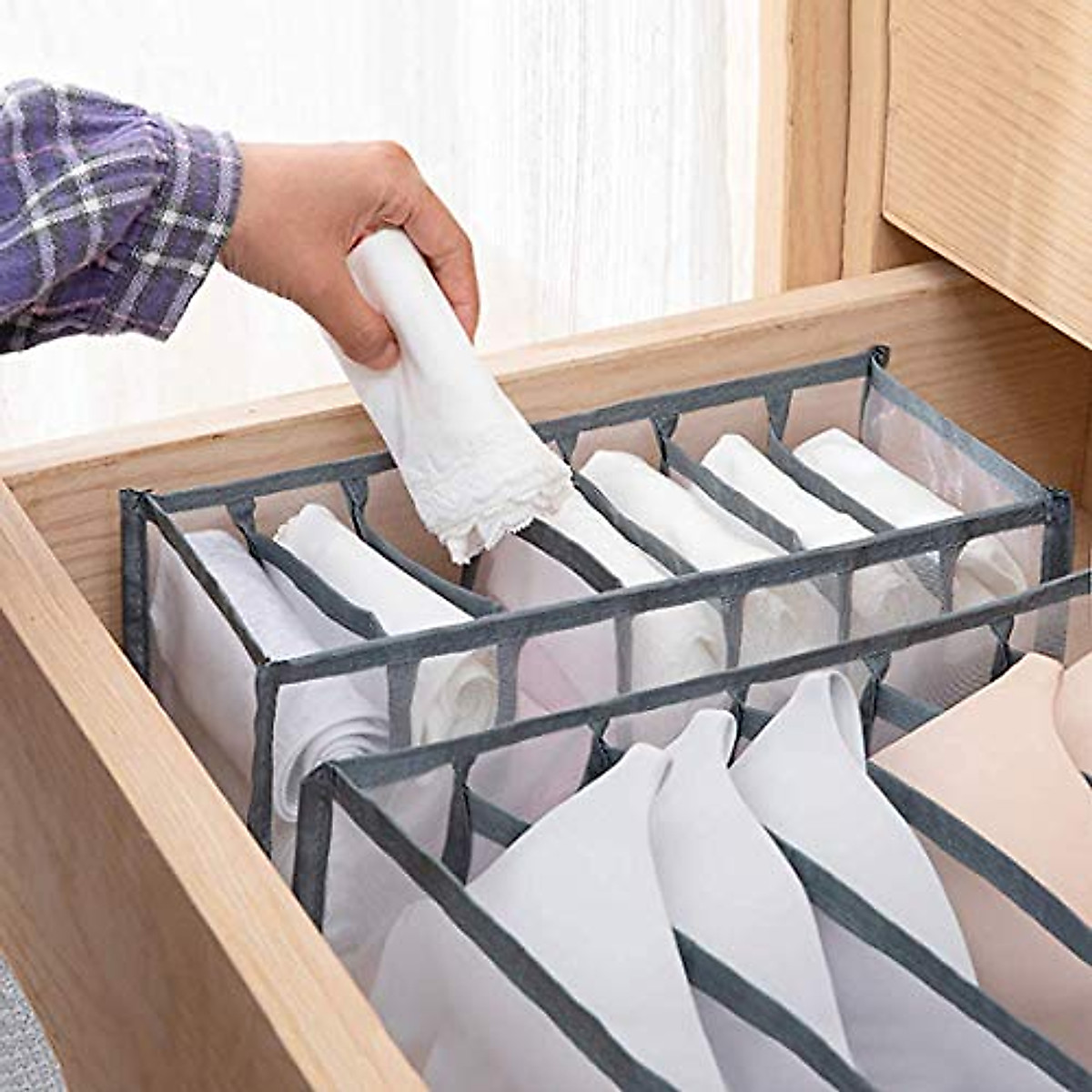 Underwear Organizer Drawer Divider 3 Set, Closet Socks Bra Organizer 6&7&11 Cell Collapsible Cabinet Storage Boxes for Lingerie, Panties , Lingerie, Stockings, Scarves, Ties