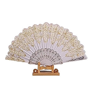 ZAEGO Chinese Fan Luxury Fashion Folding Fan Flower Lace Silk Wedding Dance Party Stage Performance Decoration Fashion Hot Stamping Japanese Fan ( Color : Onecolor , Size : As shown )