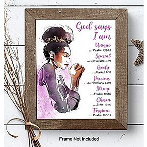 Inspirational African American Women Bible Verse Wall Art - Motivational Decor Poster for Black Girls, Teens Bedroom, Living Room, Dorm Apartment - Religious Christian Scripture Encouragement Gifts