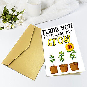 ONECHI Thank You for Helping Me Grow Card, Great Thank You Card for Teachers Mom Dad, Funny Teacher Appreciation Gifts for Women Men, Nice Thank You Gift Ideas for Him Her, End of Year Card