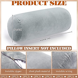 Newwiee 2 Pcs Cervical Neck Roll Pillow Cover with Zipper Round Pillow Covers Neck Roll Pillow Case Cylinder Soft Bolster Pillowcases for Cylindrical Cushion, Pillow Case Only (Gray,16 x 6 Inch)