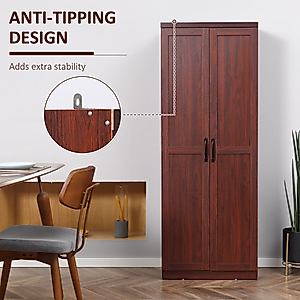 HOMCOM 63" 2-Door Kitchen Pantry, Freestanding Storage Cabinet with 5-Tier Shelving and 2 Adjustable Shelves for Dining Room, Espresso