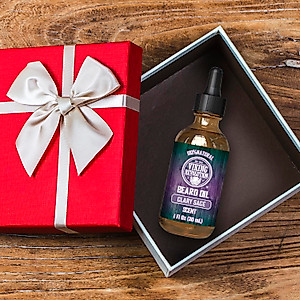 Viking Revolution Beard Oil with Clary Sage for Men - Natural Blend with Argan and Jojoba Oils for Softening, Strengthening, and Moisturizing