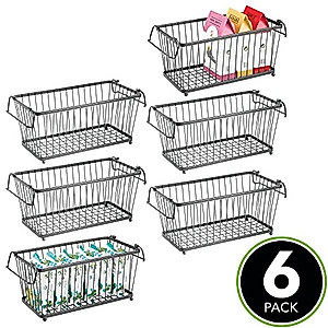 mDesign Household Stackable Metal Wire Storage Organizer Bin Basket with Built-in Handles for Kitchen Cabinets, Pantry, Closets, Bedrooms, Bathrooms - 12.5" Wide, 6 Pack - Graphite Gray