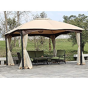 Aoodor Patio Gazebo 12' x 12' Metal Frame with Mesh Netting Canopy Top - Khaki Color