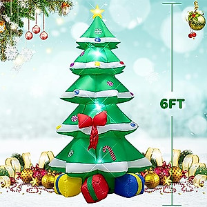 6 Foot Christmas Inflatable Christmas Tree with Gift Box Decoration with LED Lights,Cute Blow up Christmas Tree Indoor Outdoor Decoration - WM - 22