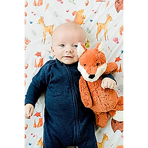 Bundle of ADDISON BELLE Products - 100% Cotton Fitted Crib Sheet + Everything Blanket - Woodland Animals - Soft, Durable & Breathable