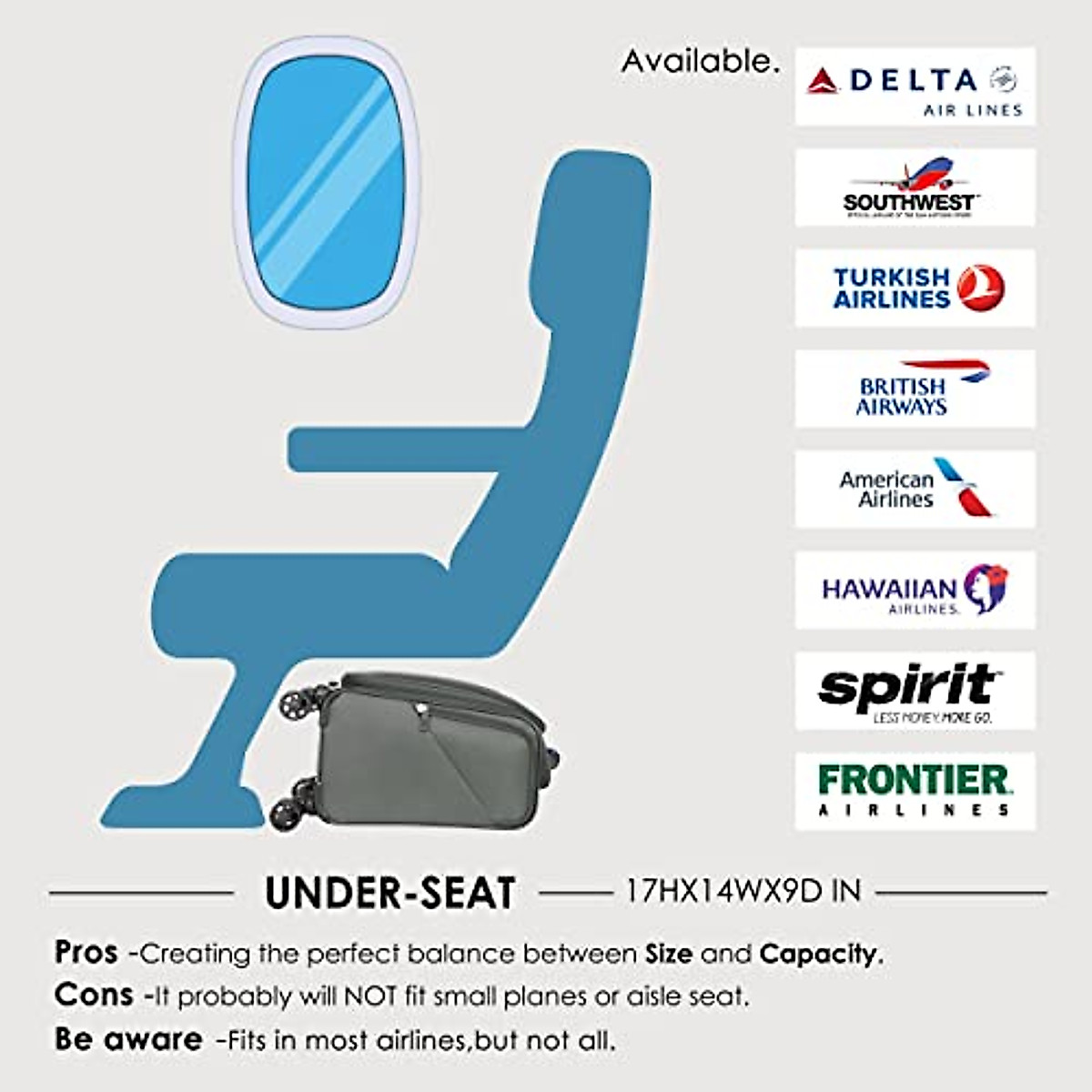 VERAGE Carry On Underseat Luggage with Wheels & USB Port, Wheeled Spinner Bag Carry-on Luggages for Airlines, Lightweight Suitcase Men Women, Pilots and Crew (14-Inch Plus)