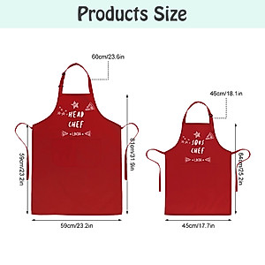 Atdesk Customized 2 Pack Parent-Child Aprons, Matching Family Apron Set, Adjustable Father Son Mummy Daughter Cooking Apron, Head Chef Sous Chef Bib Aprons with Pockets(Red)