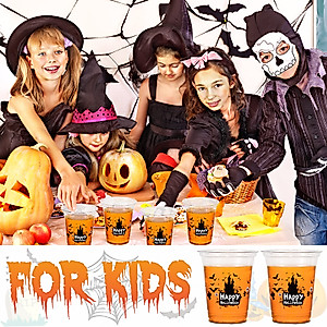 12oz Halloween Party Cups, Happy Halloween Disposable Clear Cups Plastic Printed Party Cups with Bat Ghost for Halloween Party Decoration, Party Supply for Beer Beverage Ice Cream Snacks(60 Count)