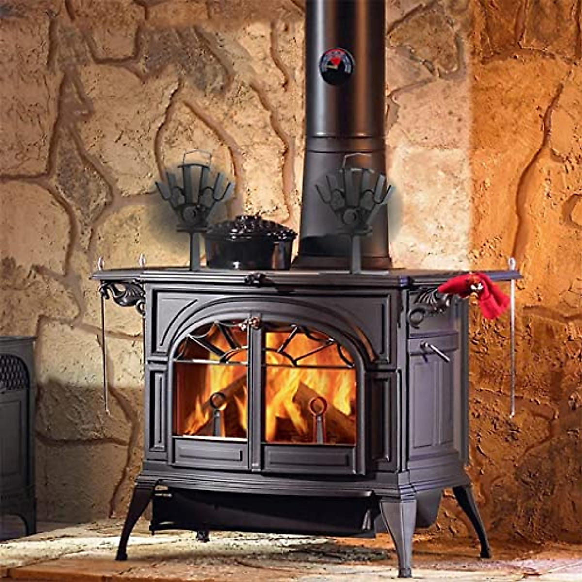 UXZDX CUJUX 4 Blades Black Fireplace Heat Powered Stove Fan Heat Self-Powered Log Wood Stove Top (Color : Black, Size : 230 * 140 * 75mm)
