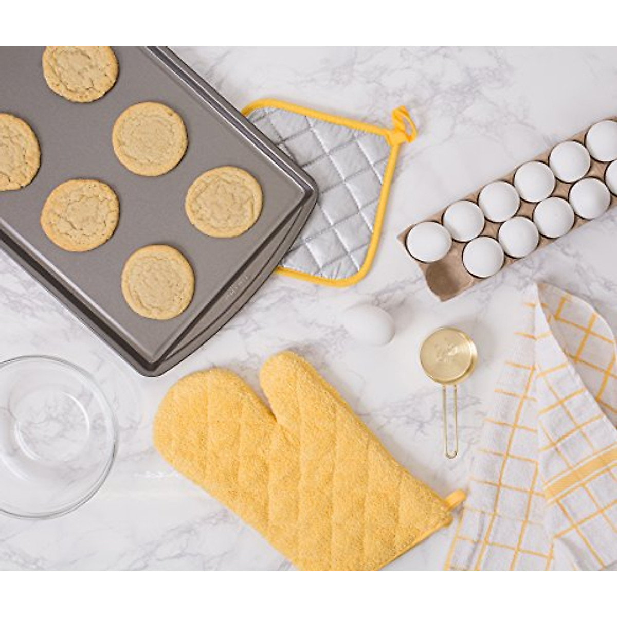 DII Basic Terry Collection 100% Cotton Quilted, Oven Mitt, Yellow, 2 Piece