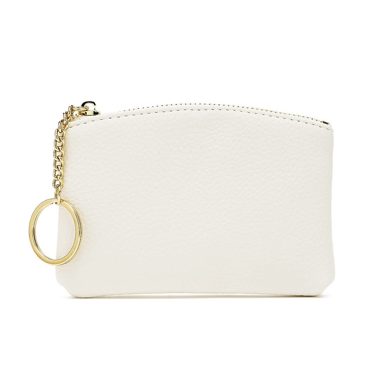 WOZEAH Artificial Leather Coin Purse Change Purse With Key Chain Ring Zipper For Men Women (A White)