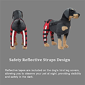 Dog Knee Brace Adjustable Dog Double Rear Leg Brace with Metal Hinged Flexible Support and Reflective Seat Belts Dog Acl Brace Hind Leg Red (M)