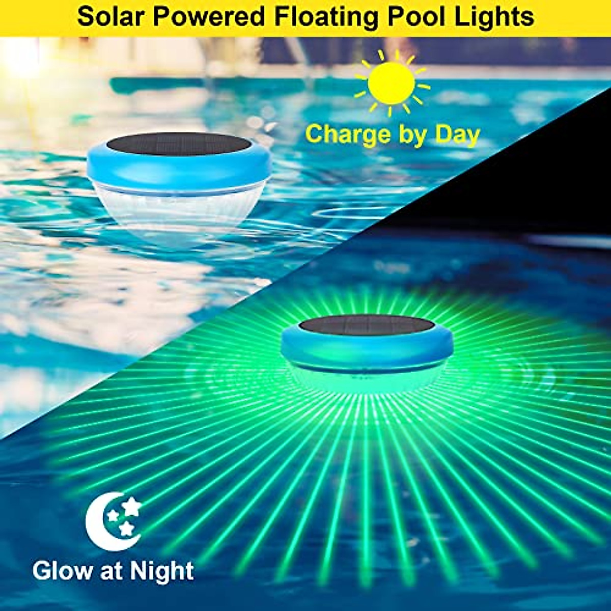 Floating Pool Lights, Solar Pool Lights with RGB Color Changing Waterproof Pool Lights That Float for Swimming Pool at Night LED Pool Lights for Outdoor Pool Pond Hot tub Fountain Garden (2 Pcs)