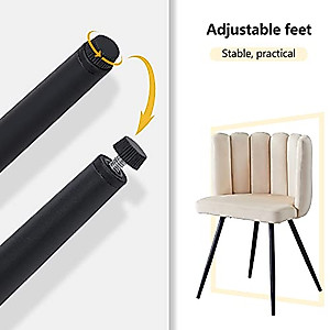 CLIPOP Living Room Barrel Accent Chair, Modern Velvet Kitchen Dining Chair, Vanity Chair with Metal Leg, Scalloped Silhouette, Cozy and Soft Padded, Armless Leisure Makeup Chair for Bedroom, Cream