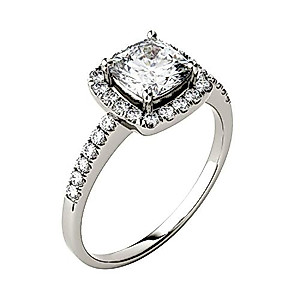 Charles & Colvard Created Moissanite 6mm Cushion Cut Engagement Ring for Women | 1.4 cttw DEW | Lab Grown | Solid 14K White Gold with Rhodium | Size 7