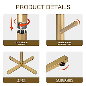 ZOZOE Coat Rack, Metal Coat Rack Freestanding with 8 Hooks, Coat Rack Stand Easy to Assemble, Coat Tree Suitable for Hanging Clothes, Bags, Hats, Accessories (Golden)