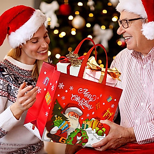 CCINEE 12 PCS Christmas Gift Bags with Handle, Large Size Reusable Christmas Tote Bags Non-Woven Christmas Treat Bags Grocery Shopping Bags for Gifts Wrapping Xmas Party Supplies,15.7"×13.8"×5.7"