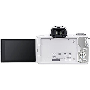 Canon EOS M50 Mark II Mirrorless Camera with 15-45mm Lens (White) (4729C004) + 64GB Memory Card + Card Reader + Case + Flex Tripod + Hand Strap + Memory Wallet + Cap Keeper + Cleaning Kit (Renewed)