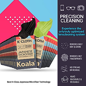 Koala Lens Cleaning Cloth | Japanese Microfiber | Glasses Cleaning Cloths | Eyeglass Lens Cleaner | Eyeglasses, Camera Lens, VR/AR Headset, and Screen Cleaning | Black & Green (Pack of 24)