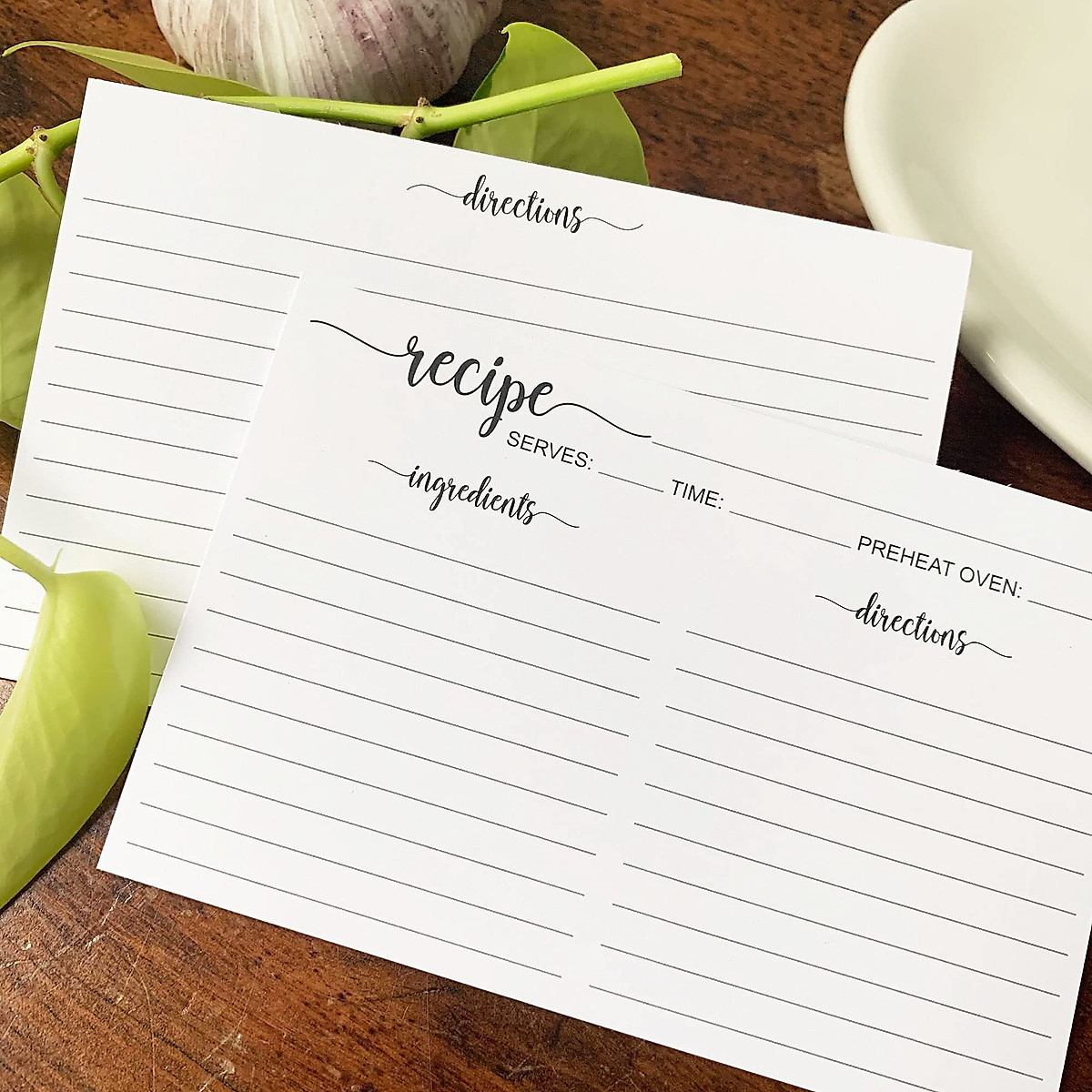 321Done Recipe Cards (Set of 50) 4x6 Large White - Black and White Minimalist for Weddings, Bridal Shower - Double-Sided - Made in USA