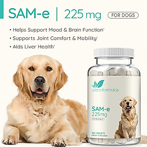 ClearFormulas Sam-e for Dogs, S-Adenosyl-L-Methionine, 225mg 120 Chewable Tablets, Natural Hepatic Liver Health Support