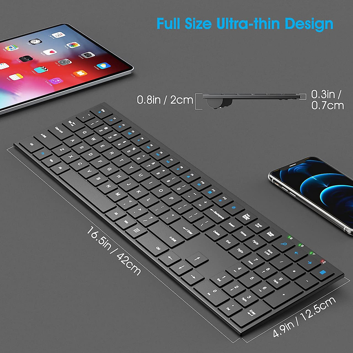 Trueque Wireless Keyboard, Full Size Ultra Slim Keyboard with Silent Keys, Number Pad, 2.4 GHz Wireless Ergonomic USB Computer Keyboard for Laptop, Windows, PC, Desktop, Mac, Black