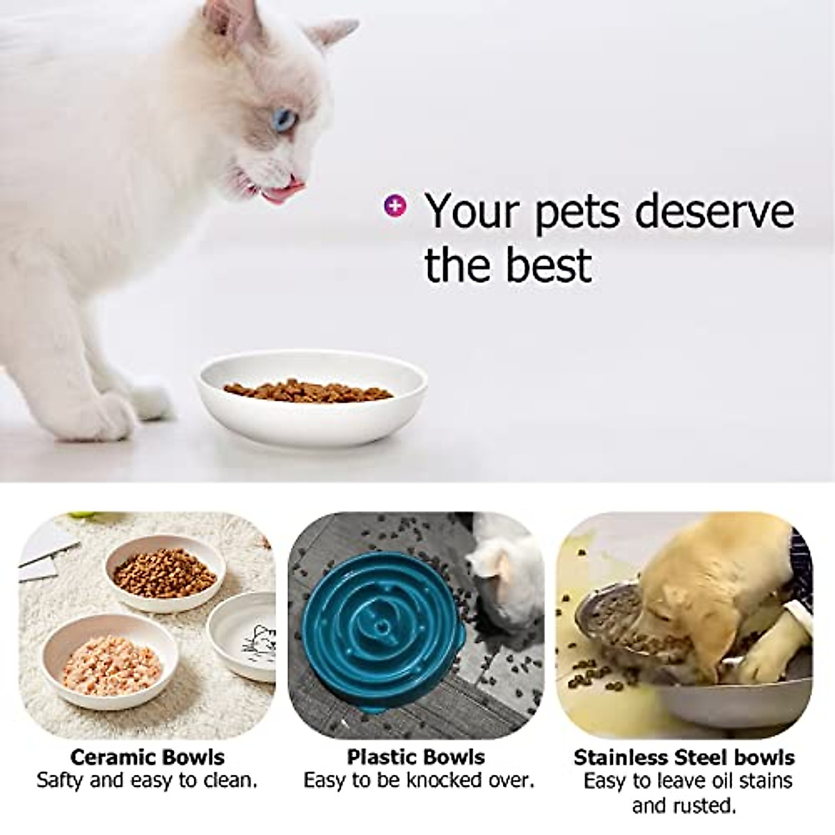 Y YHY Cat Bowls, Cat Dishes 5OZ Cat Food and Water Bowls for Dry and Wet Food 3 Set Wide Dish White Cat Bowl for Indoor Cat, Dog, Kitten, Puppy, Rabbit