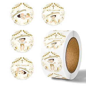 500Pcs Mi Bautizo Decor-Mi Bautizo Stickers Roll Thank You Label Stickers for Boy God Bless,Baptism Party Decoration Christening Supplies Gift Bags Box Envelope Seal Sticker