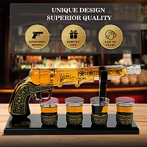 Luxury Gun Decanter with 4 Shot Glasses, Gift Box, &amp; Funnel - Unique Whiskey Decanter Sets for Men &amp; Women - Liquor Glass Gun Alcohol Bottle - Wine Tequila Decanter Set Gifts For Dad Gifts For Men