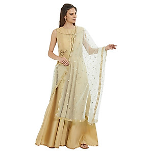 DUPATTA BAZAAR Women's Embellished Off White Net Dupatta
