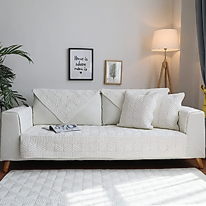 vctops Embroidered Cotton Quilted Sofa Cover Couch Covers Soft Sectional Couch Covers Sofa Slipcover for Dogs Cats Pet Love Seat Recliner Leather L Shaped, Armrest Backrest Cover(Cream SX,28"x28")