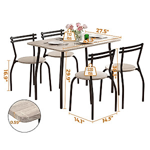 REHOOPEX Dining Table Set for 4, 5-Piece Kitchen Table and Chairs for 4, Metal Frame with Wood Top, Modern Small Dining Table Set Ideal for Dining Room, Small Space, Apartment (Black+Wood)