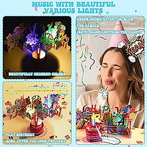 Gumry BLOWABLE & LIGHTS & MUSIC Pop-up Musical Birthday Card, Happy Birthday Card with Classic Bday Music, Cheers Sound,Color-Changing Lights,Colourful Greeting Cards for Kids Wife Husband Women & Men