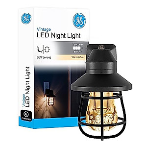 GE Vintage LED Night Light, Plug-in, Dusk to Dawn Sensor, Farmhouse Decor, Mood Lighting, Home Decor, Ambient Lighting, LED Lights for Bedroom, Bathroom, Kitchen, Hallway, 38628, Black, 1 Pack