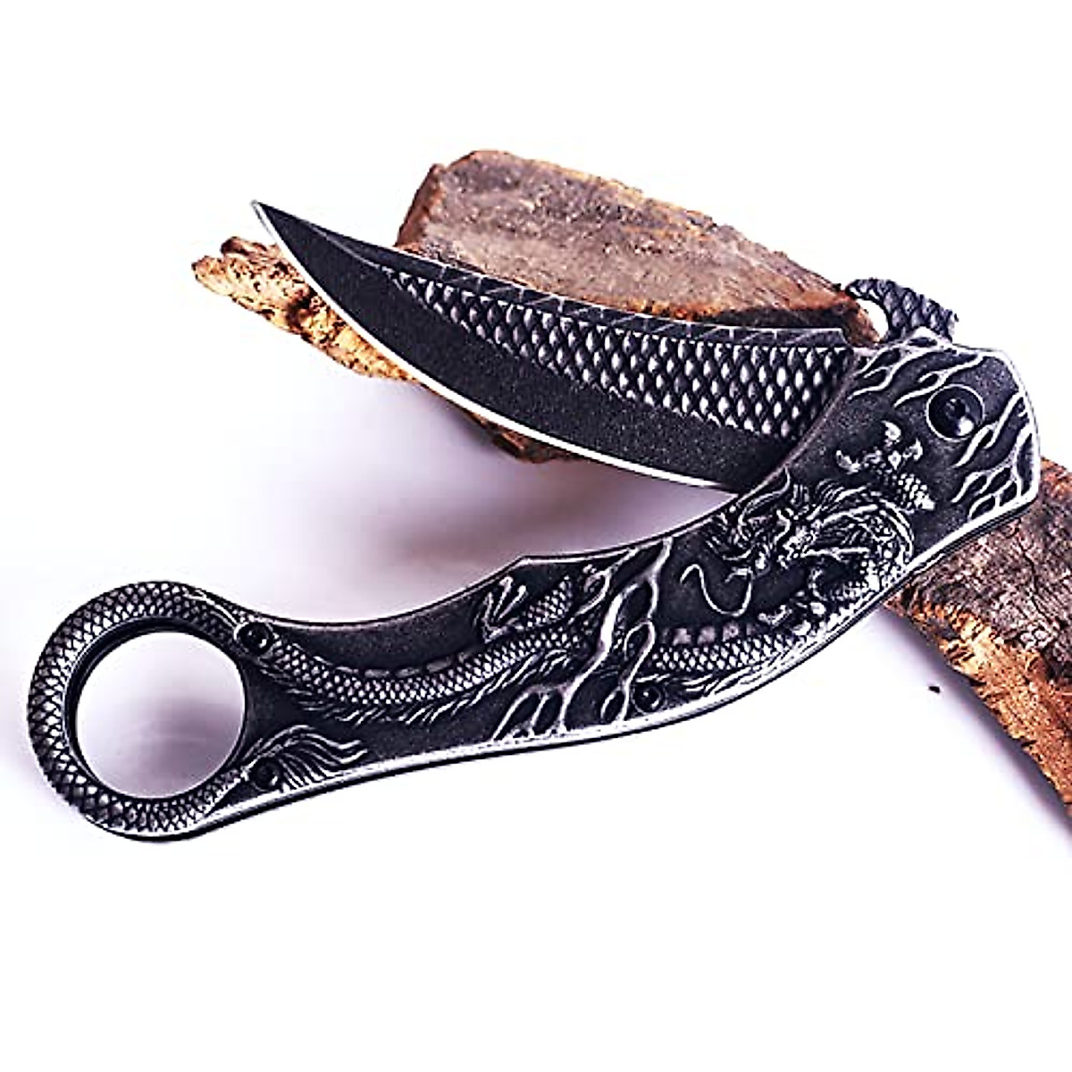 Vividstill Pocket Knife for Men, Cool Folding Knife With 3D Dragon Relief, Great Gift Edc Knife For Men Outdoor Survival Camping Hiking (Black)